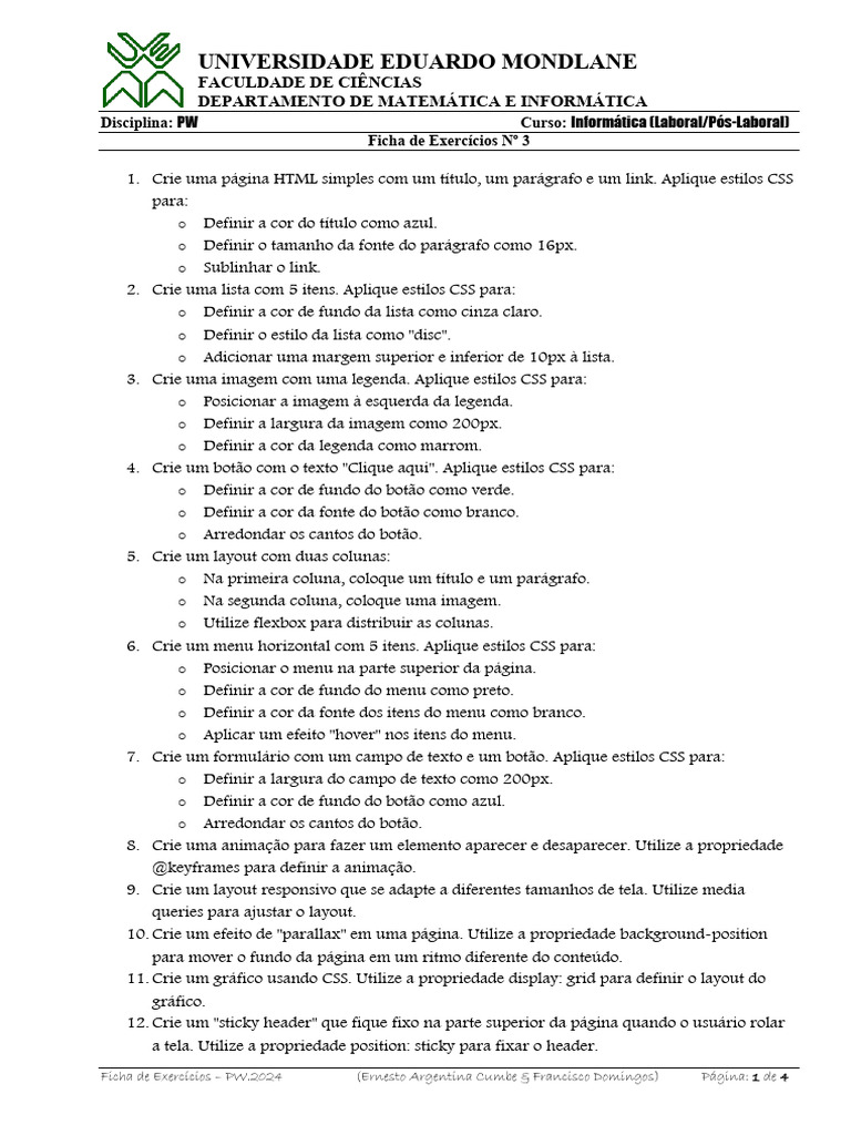 Exercícios Práticos de CSS e HTML | PDF