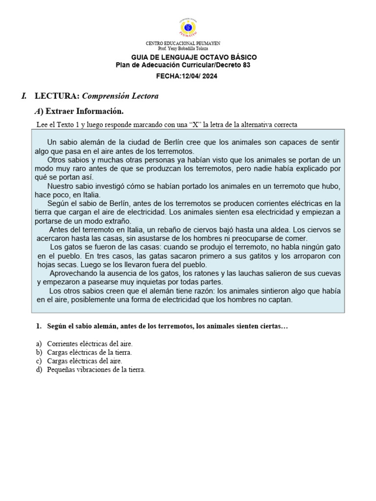 Guía N°3 Taller Comprensión Lectora 8° Básico AyB | PDF | Aeronave ...