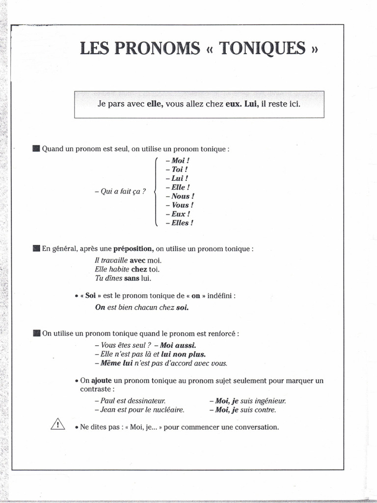 Les Pronoms Toniques | PDF