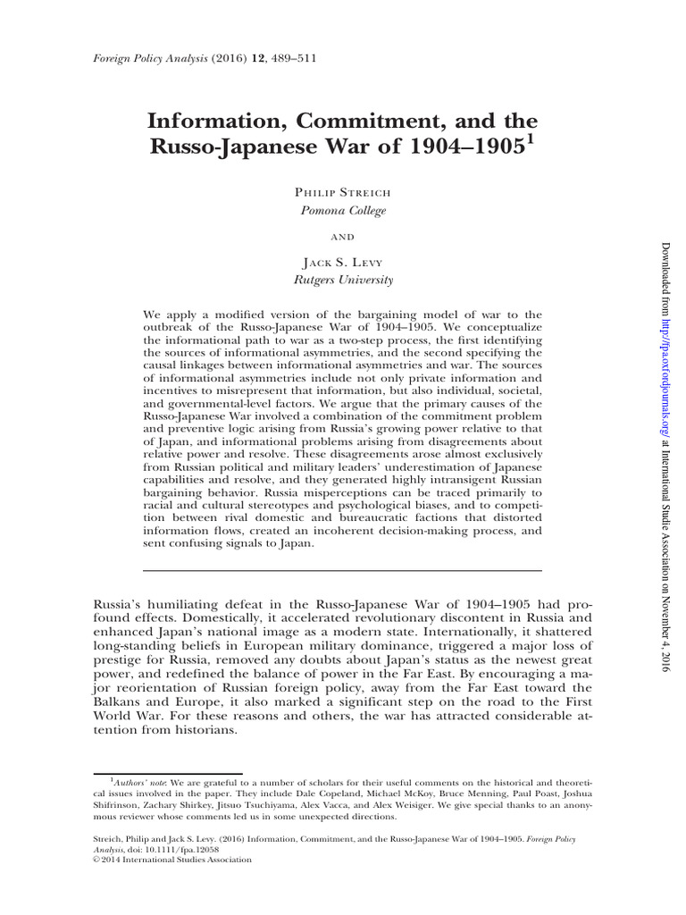 Streich & Levy - Information, Commitment, & Russo-Japanese War | PDF ...