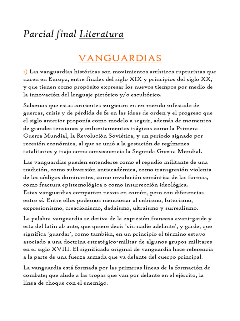 Parcial Final Literatura | PDF | Vanguardia | Surrealismo