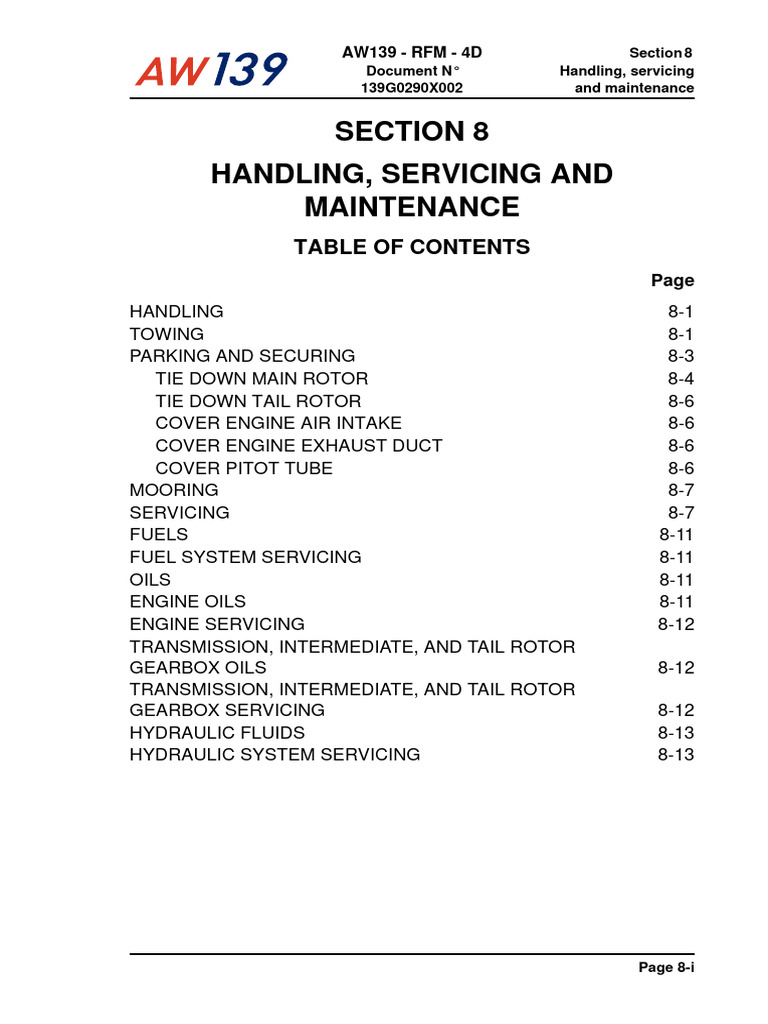 Section 8 Handling, Servicing and Maintenance: AW139 - RFM - 4D | PDF ...