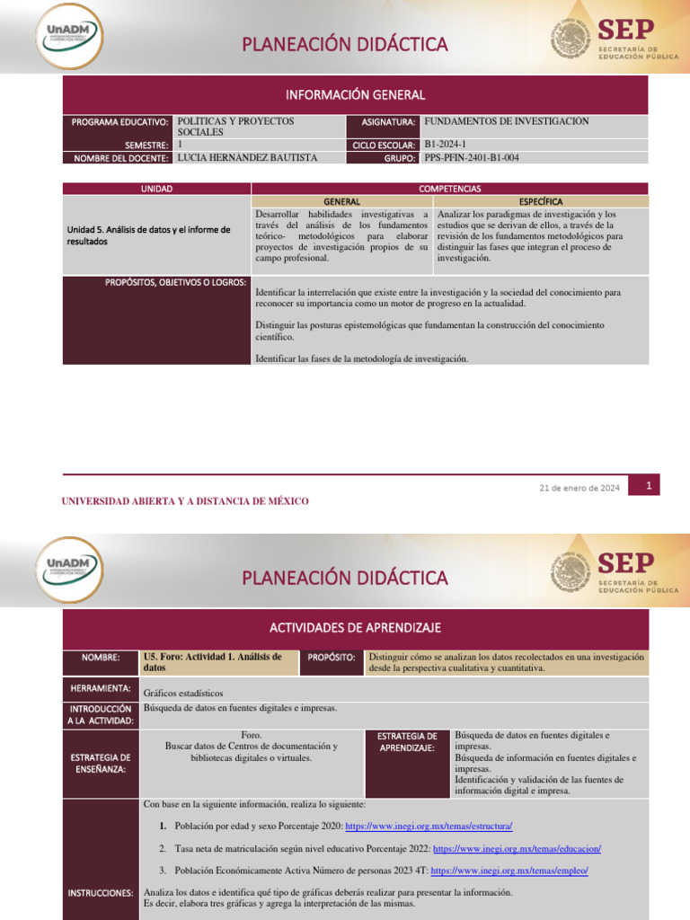 Planeación Didáctica - PPS-PFIN - U5 - 2401-B1-004 | PDF | Maestros | Aprendizaje