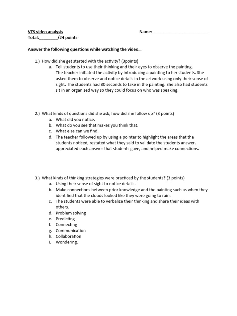 Vts Video Analysis Worksheet Cavan Wrobleski | PDF | Thought ...