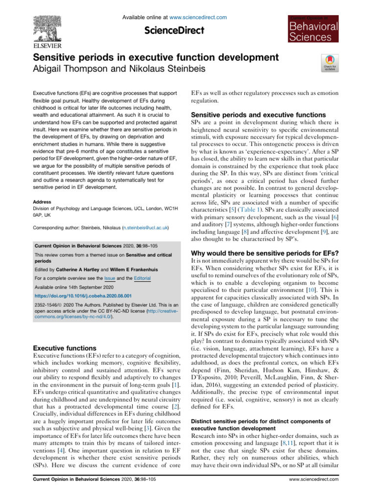 Sensitive Periods in EF Development | PDF | Executive Functions | Attention Deficit ...