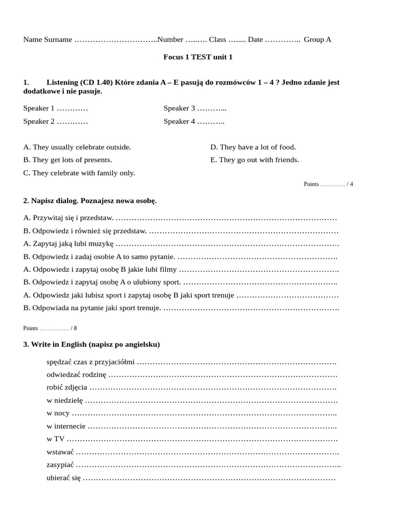 Test Unit 1 Group A | PDF