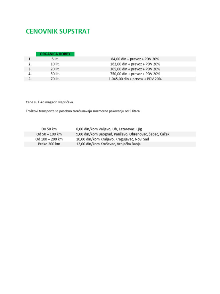 CENOVNIK Supstrati | PDF
