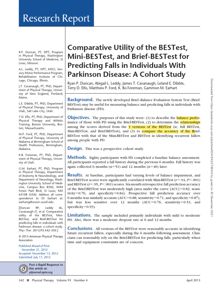 Comparative Utility of The BESTest | PDF | Balance (Ability ...