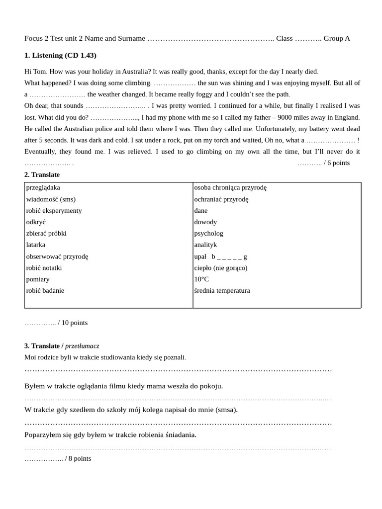 Test Focus 2 Unit 2 | PDF