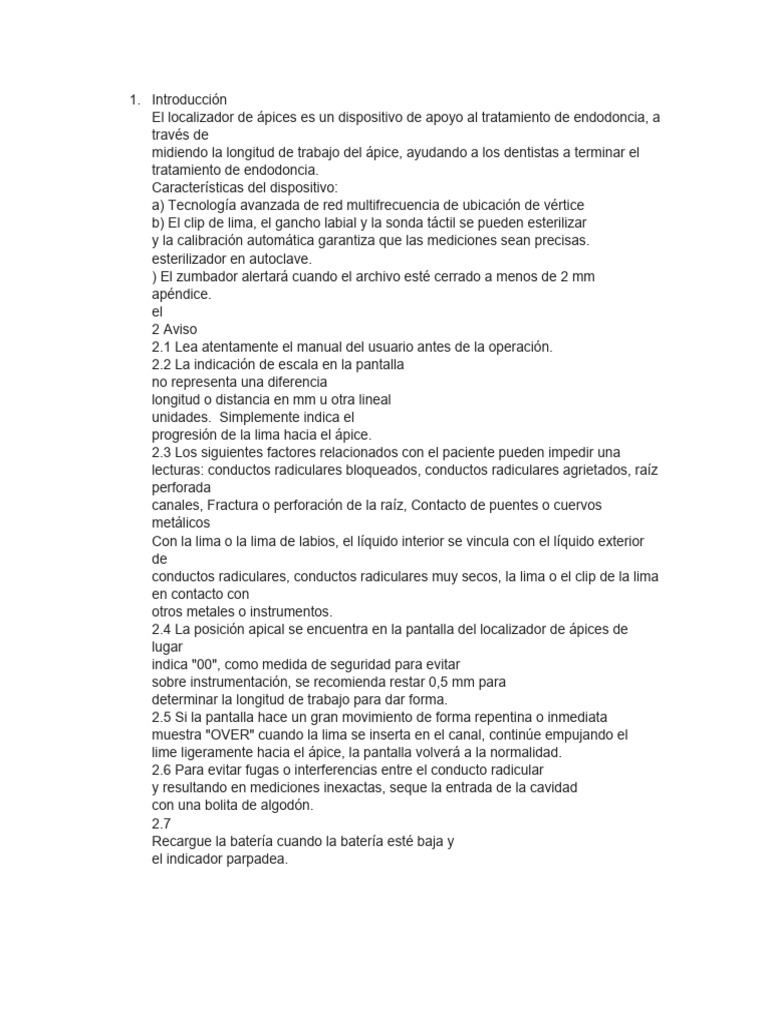 Manual en Español de Localizado R de Apice (Endodoncia) | PDF | Diente