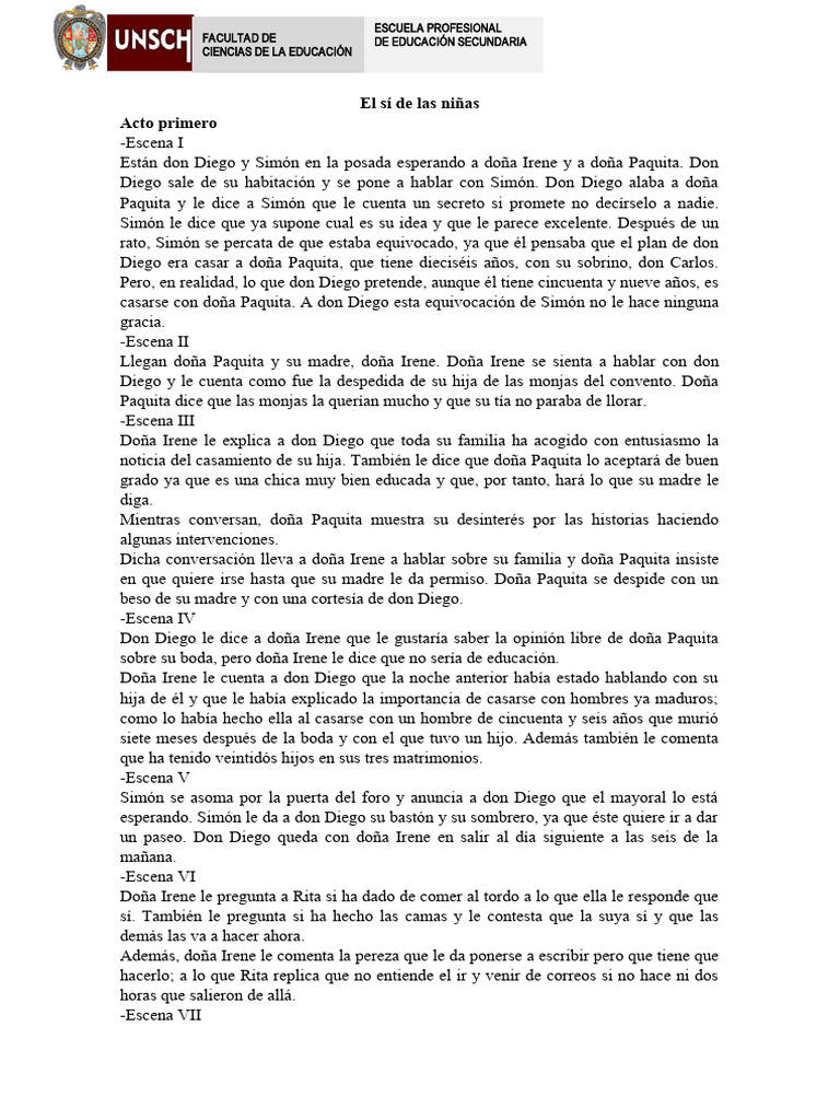 Escenas de El Sí de Las Niñas | PDF