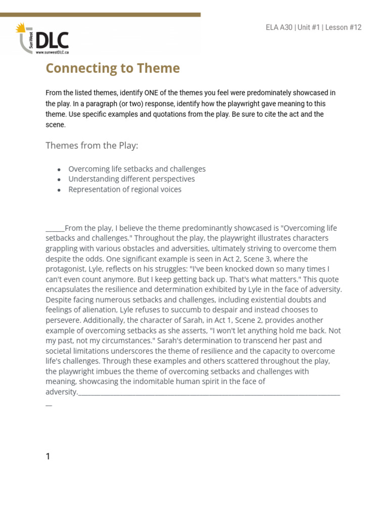 U1 L12 Plays Connecting Theme | PDF