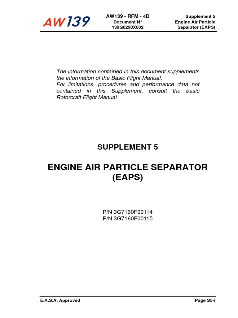 Engine Air Particle Separator (EAPS) : Supplement 5 | PDF | Aviation ...