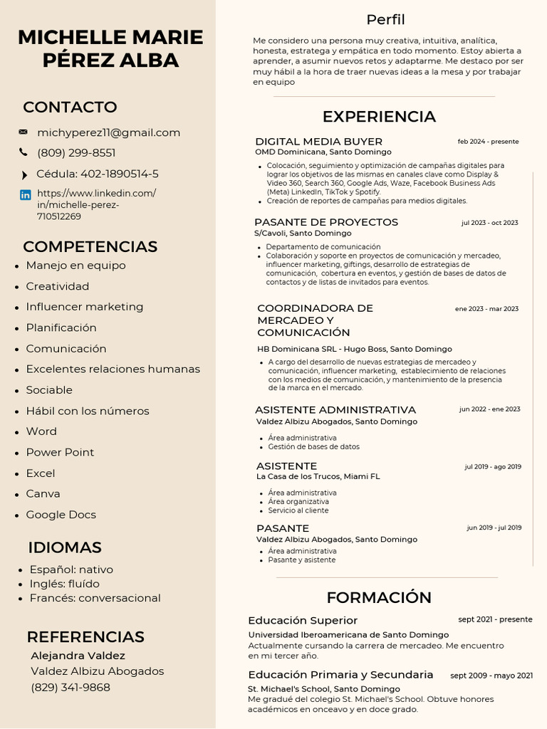 Michelle Pérez CV | PDF | Marketing