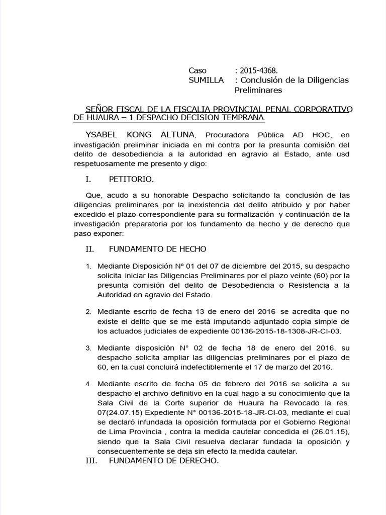 PDF Conclusion de Las Diligencias Preliminares | PDF | Fiscal | Mandato