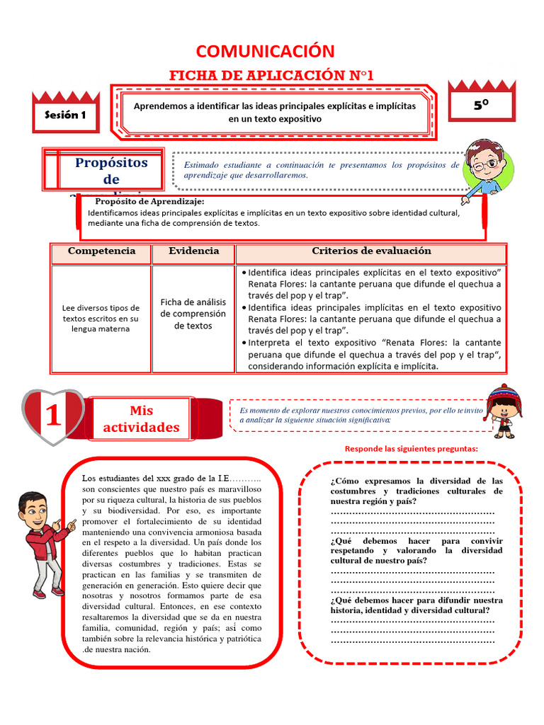 5° Ficha de Aplicación-Sesión1-Sem.1-Exp.4-Comunicación | PDF | Aprendizaje | Inferencia
