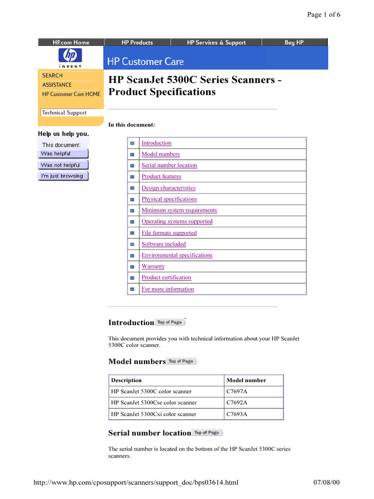 HP ScanJet5300C Product Specifications | PDF | Image Scanner | Computer ...