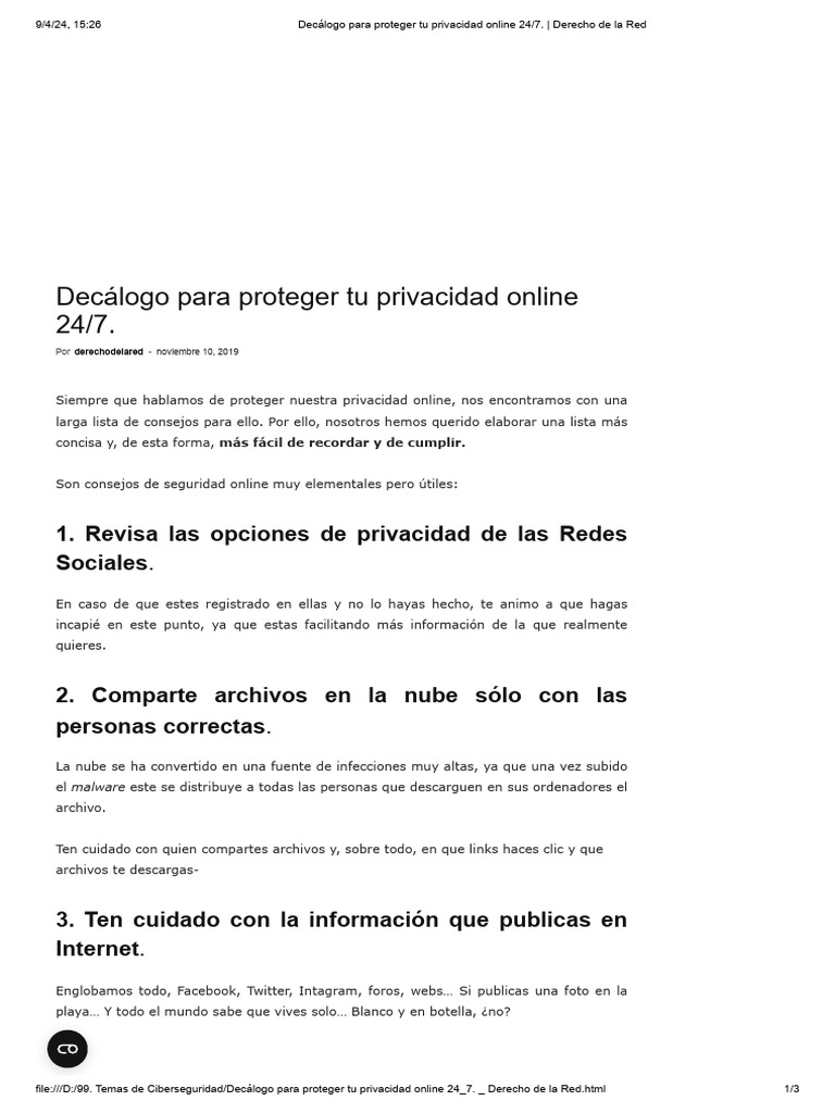 Decálogo para Proteger Tu Privacidad | PDF | La seguridad informática | Seguridad