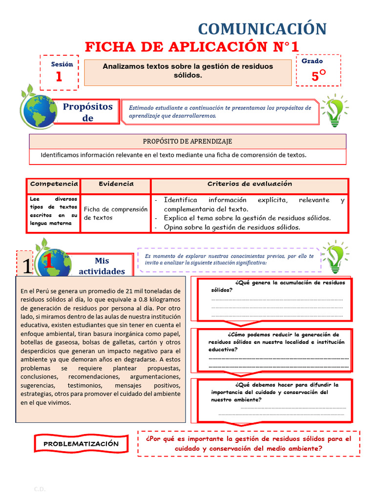 5° Ficha de Aplicación-Sesión1-Sem.1-Exp.6-Comunicación | PDF | Residuos | El plastico