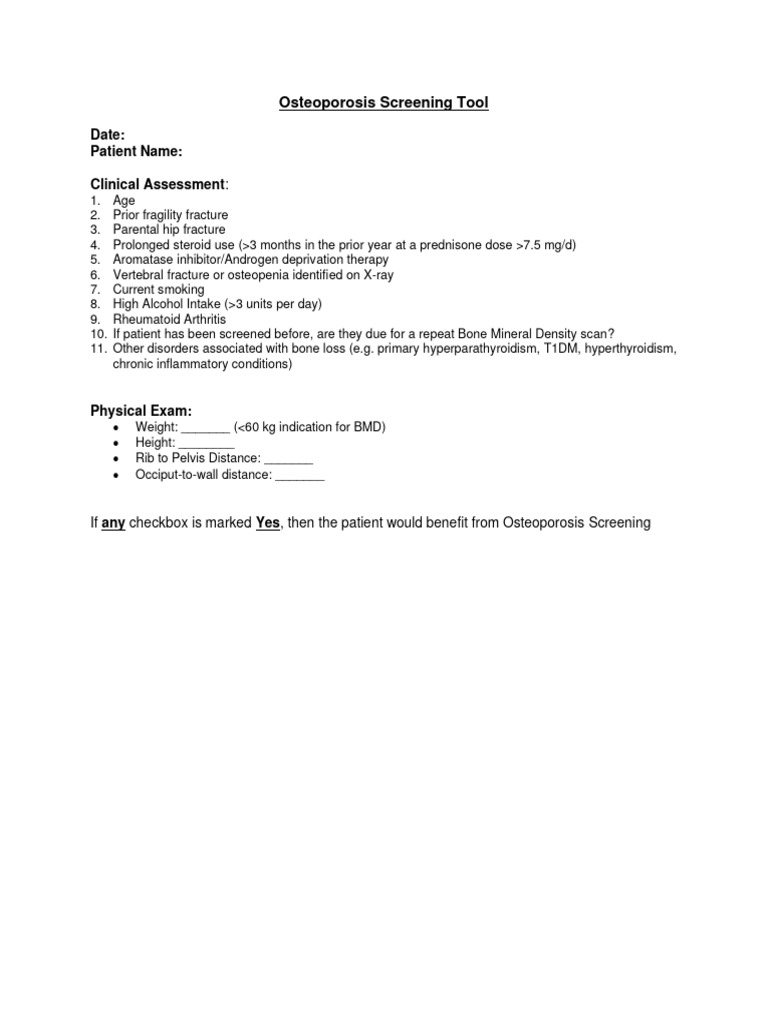 Osteoporosis Screening Assessment Tool | PDF
