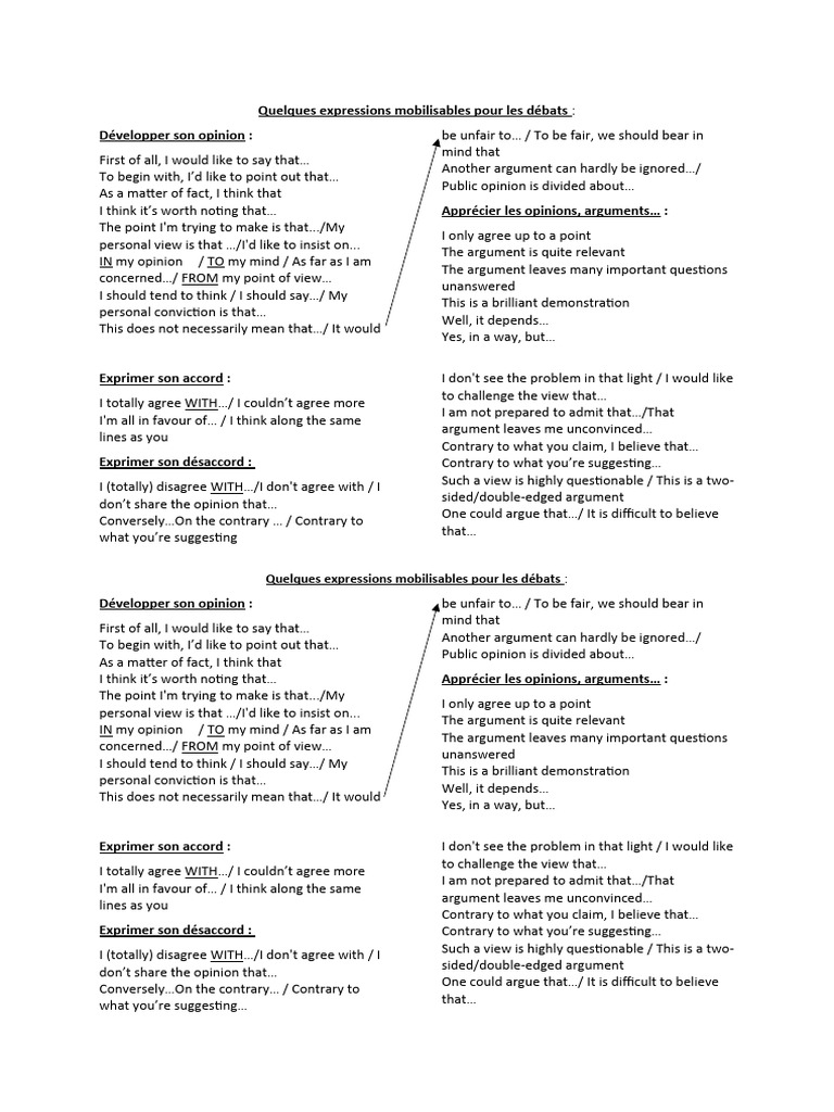 Quelques Éléments Pour Le Vocabulaire Du Débat - 2022-2023 | PDF | Self ...