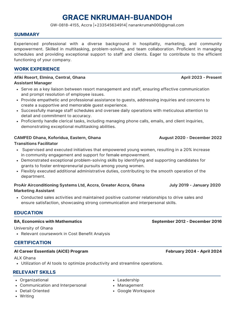 Resume - Grace Nkrumah-Buandoh | PDF | Empowerment | Organizational Behavior