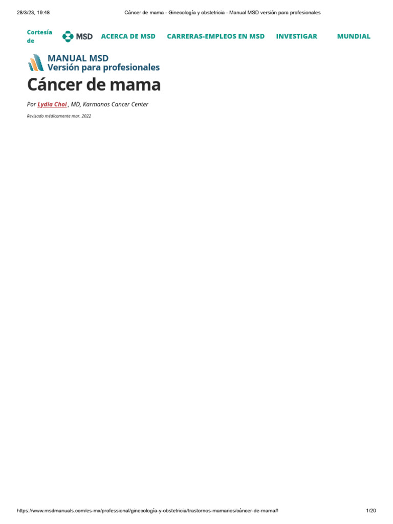 Cáncer de Mama - Ginecología y Obstetricia - Manual MSD Versión para ...