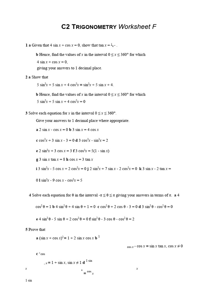 2.1 Trigonometry Eqns and Identities Consolidation Dec 2023 | PDF | Trigonometric Functions ...