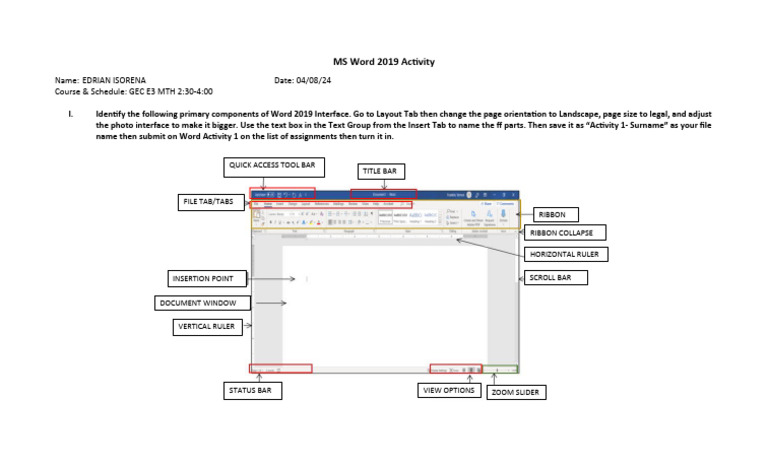 Word 2019 Interface Components Guide | PDF