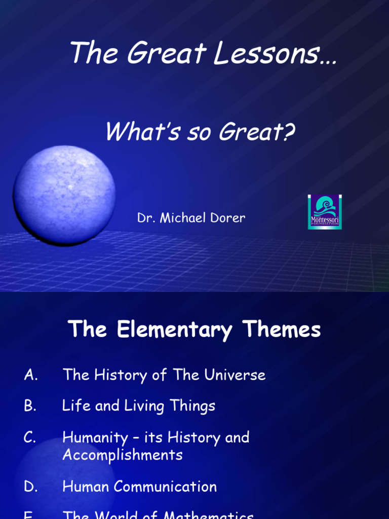 Montessori Great Lessons Overview | PDF | Homo | Human