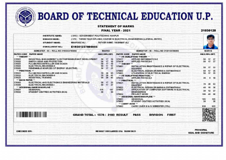 Degree_ Diploma Marksheet | PDF