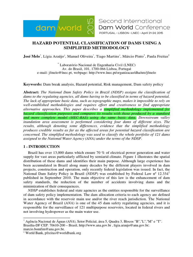 Hazard Potential Classification of Dams Using A Simplified Methodology ...