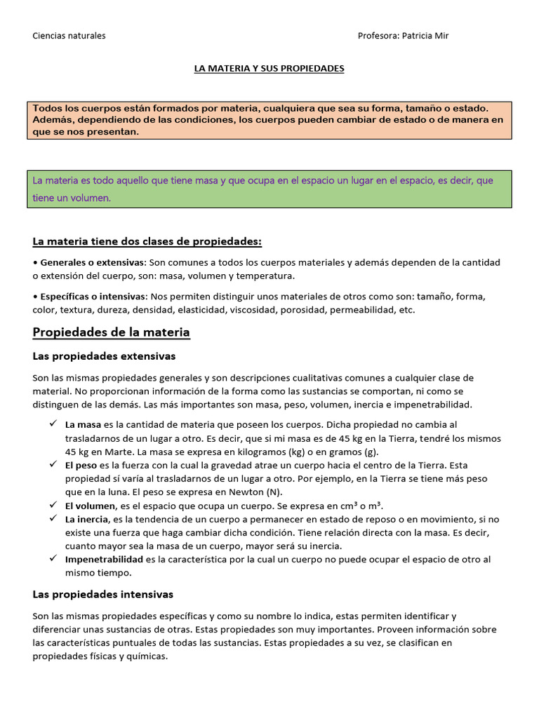 Propiedades de la Materia para Niños | PDF | Masa | Sustancias químicas
