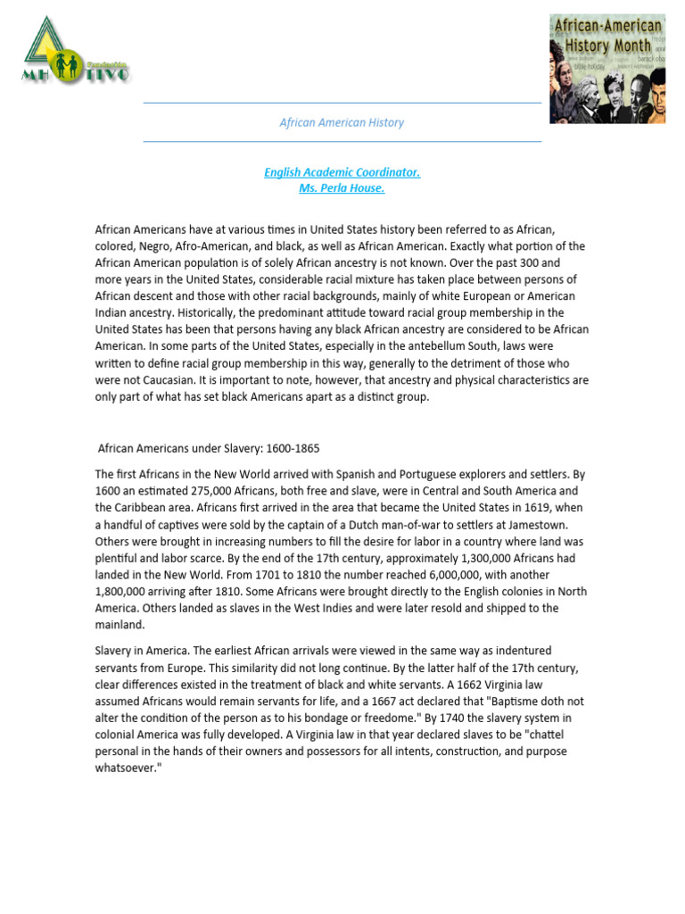African American History Slavery | PDF | Slavery | Slavery In The ...