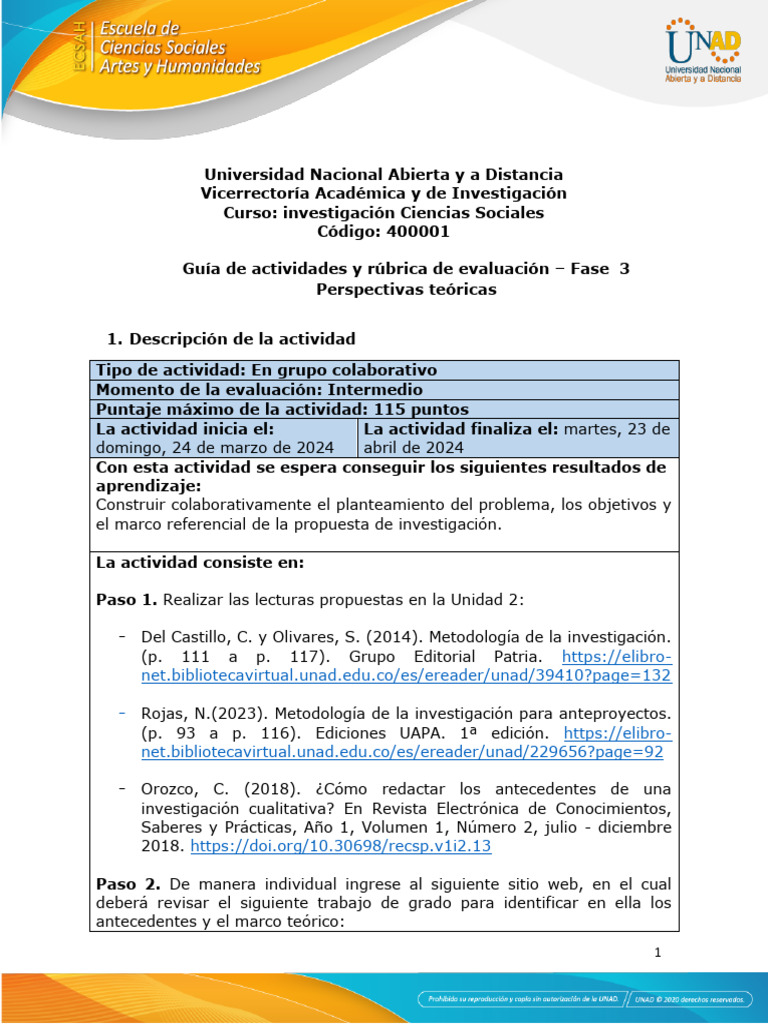 Guía de Actividades y Rúbrica de Evaluación - Unidad 2 - Fase 3 - Perspectivas Teóricas ...