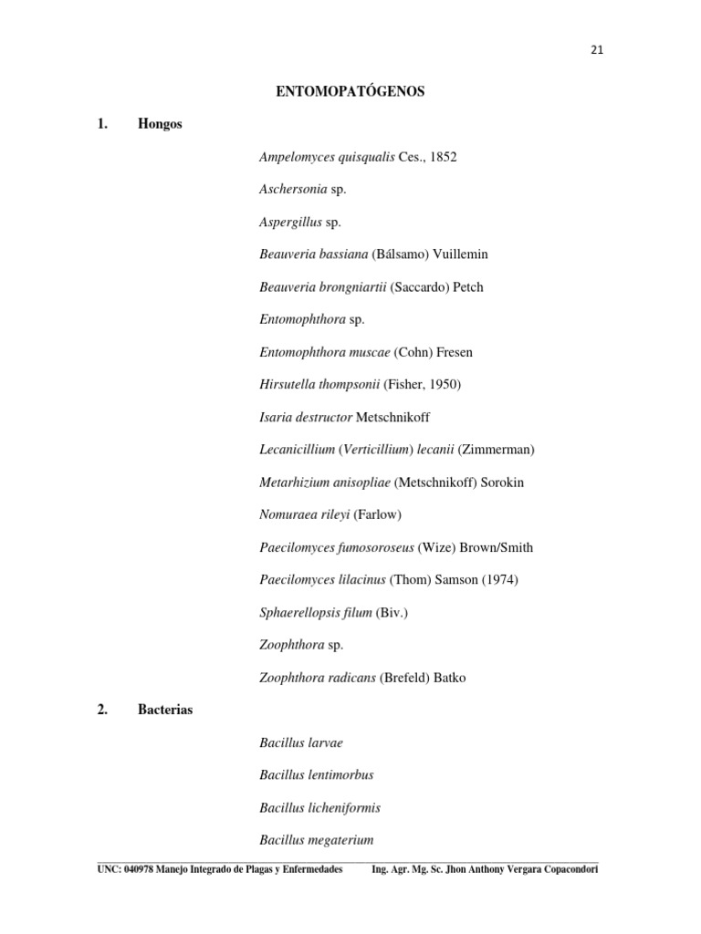 CARTILLA ENTOMOPATÓGENOS | PDF | Bacillus | Microorganism