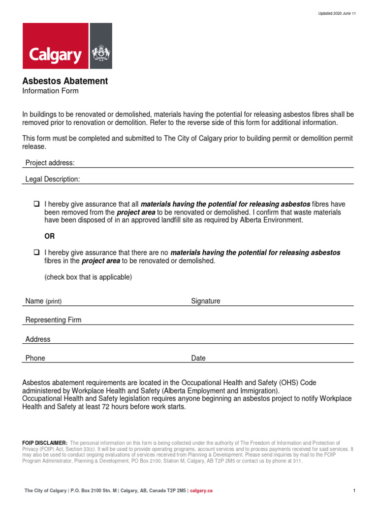 Asbestos Abatement Form Fillable | PDF | Asbestos | Occupational Safety ...