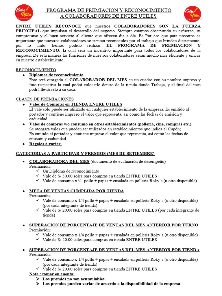 Programa de Reconocimiento a Colaboradores | PDF