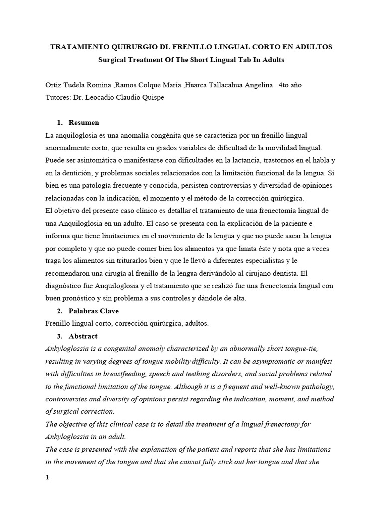Frenectomía Lingual en Adultos: Caso Clínico | PDF | Odontología | Cirugía