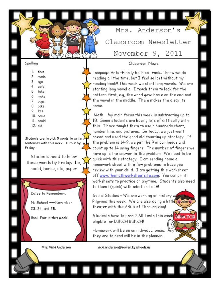 Mrs. Anderson's Classroom Newsletter November 9, 2011: Spelling 1. 2. 3 ...