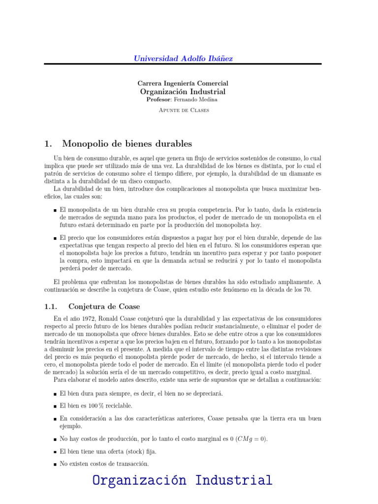 Apunte Monopolio Durables | PDF | Monopolio | Mercado (economía)