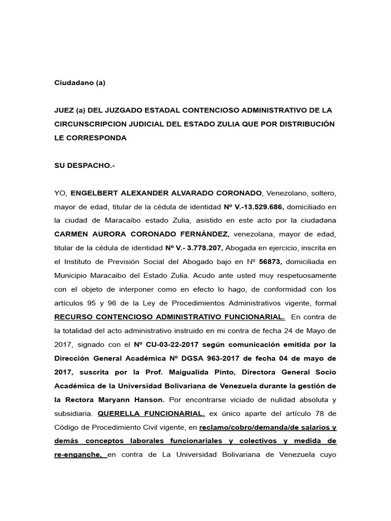 Demanda Contenciosa Administrativa 1 Pdf Venezuela Gobernancia