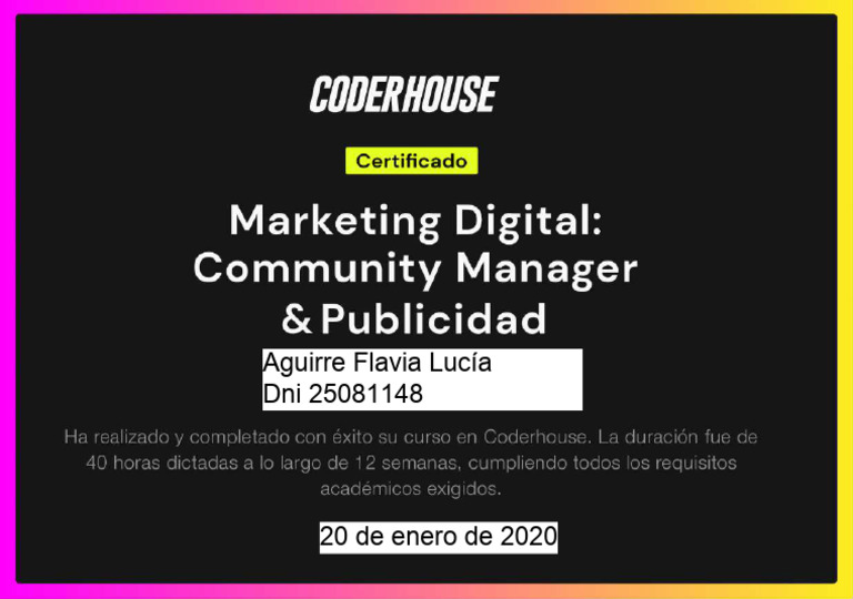 Certificado de Comunity Manager Coder House | PDF Certificado de Comunity Manager Coder House | PDF