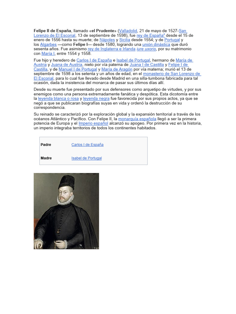 Felipe II: Rey de España y su legado | PDF
