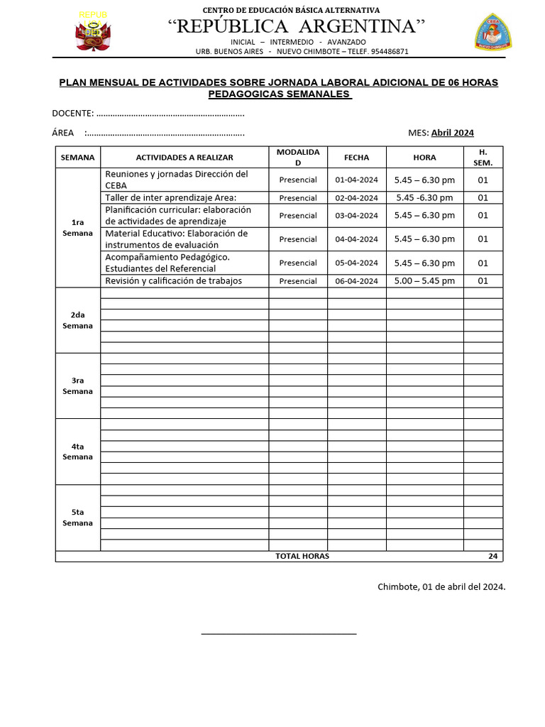 Plan Mensual de Actividades | PDF | Aprendizaje