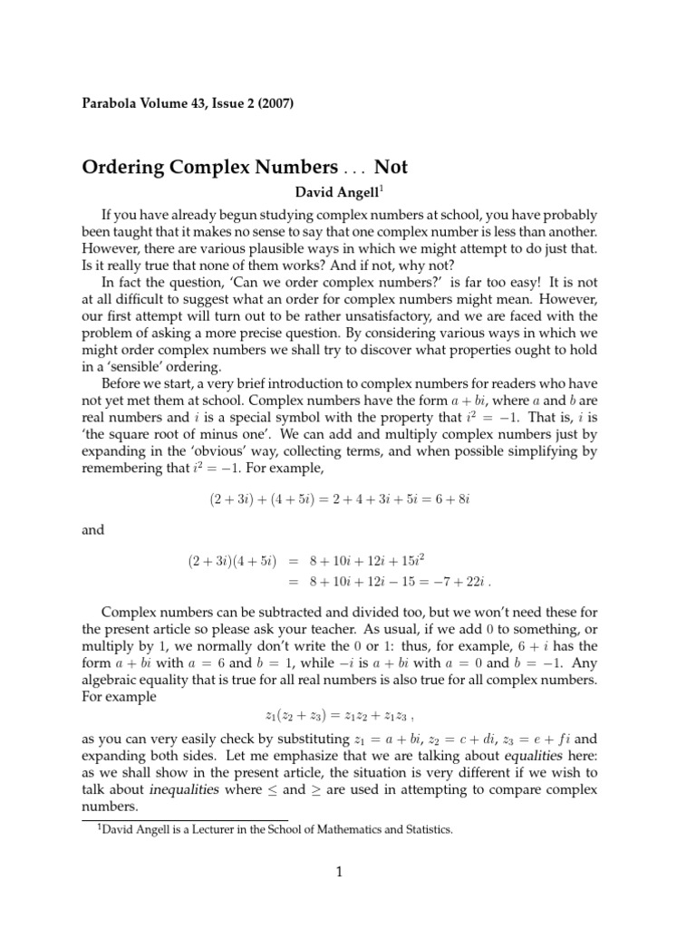 Ordering Complex Numbers | PDF | Real Number | Complex Number