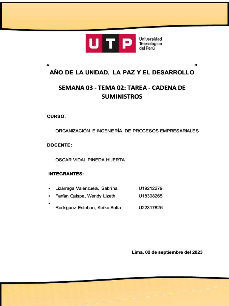 PDF Semana 03 Tema 02 Tarea Cadena de Suministros - Compress | PDF | Logística | Cadena de ...