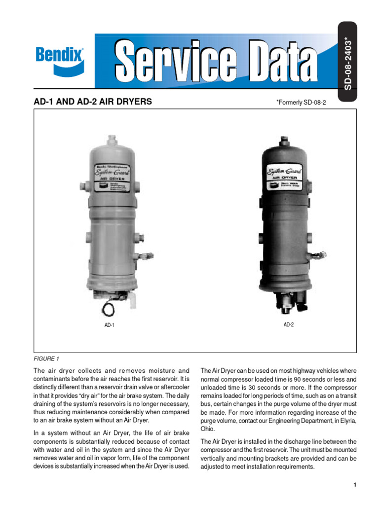 BENDIX AirDryer-1 AD-2 SERVICE DATA | PDF | Valve | Mechanical Engineering