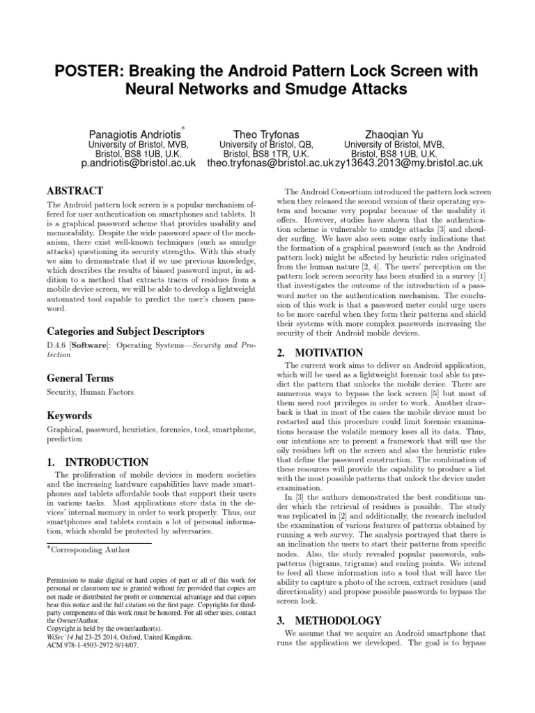 Breaking The Android Pattern Lock Screen With Neural Networks And Smudge Attwisec14andrio Pdf 