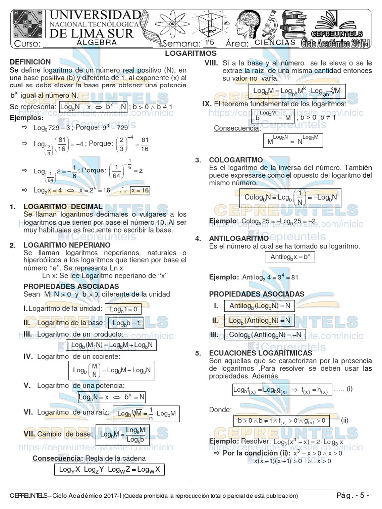 Logaritmos: Definición y Propiedades | PDF | Logaritmo | Función ...
